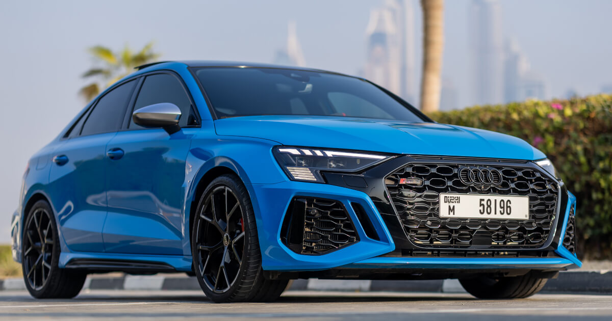 Rent Audi RS3 Sedan (Blue) in Dubai - No Deposit